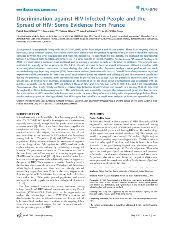 (PDF) Discrimination against HIV-Infected People and the Spread of HIV ...