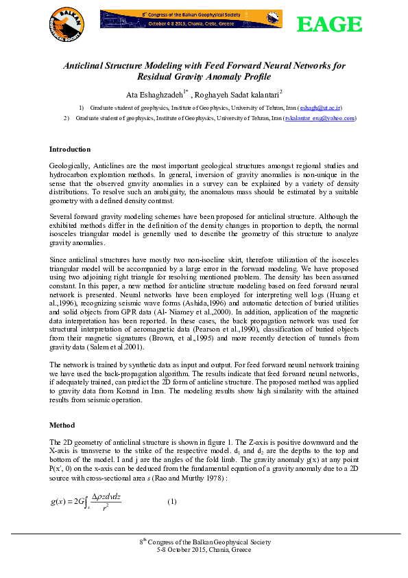 Pdf Anticlinal Structure Modeling With Feed Forward Neural Networks