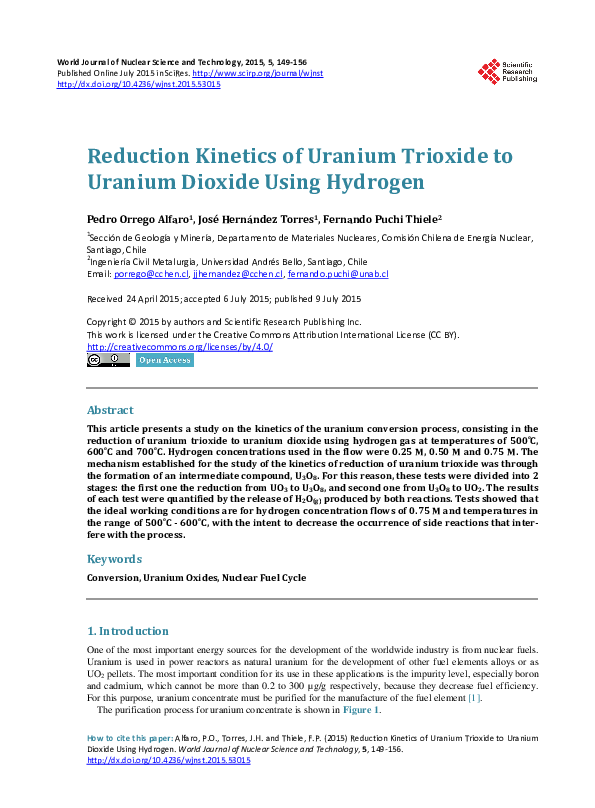 (PDF) Reduction Kinetics of Uranium Trioxide to Uranium Dioxide Using ...