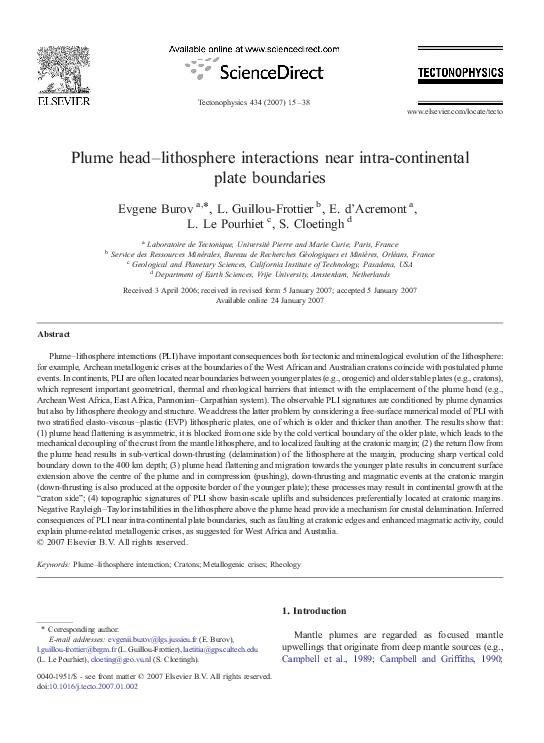 (PDF) Plume head–lithosphere interactions near intra-continental plate ...