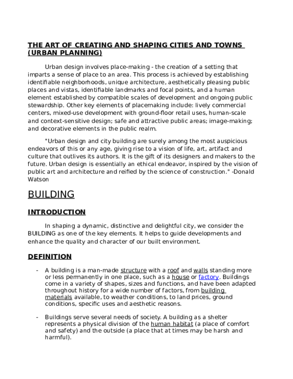(DOC) THE ART OF CREATING AND SHAPING CITIES AND TOWNS (URBAN PLANNING