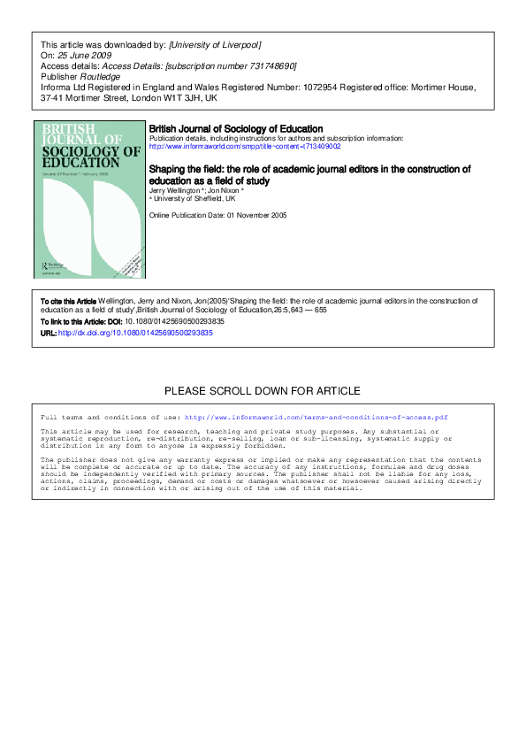 (PDF) Shaping the field: the role of academic journal editors in the ...