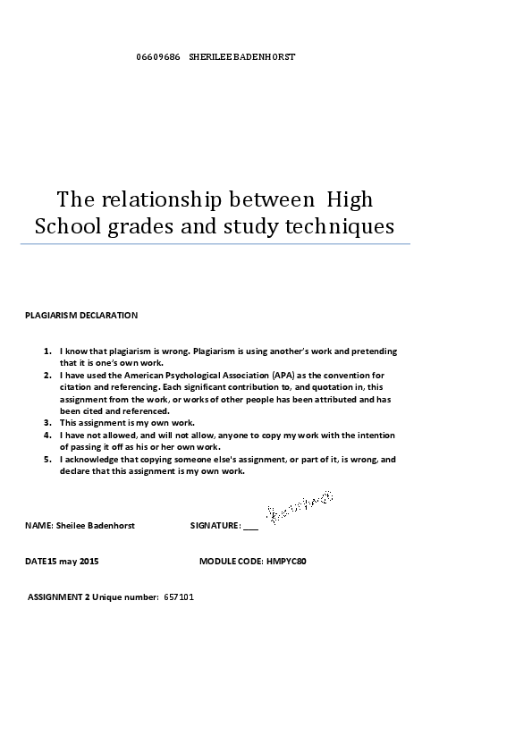 (PDF) The relationship between high school grades and study techniques