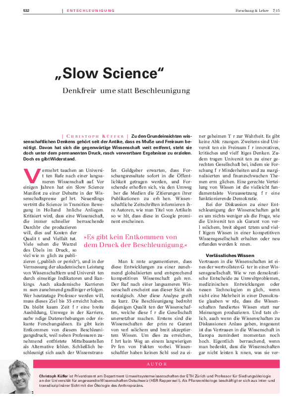 (PDF) „Slow Science“. Denkfreiräume statt Beschleunigung.