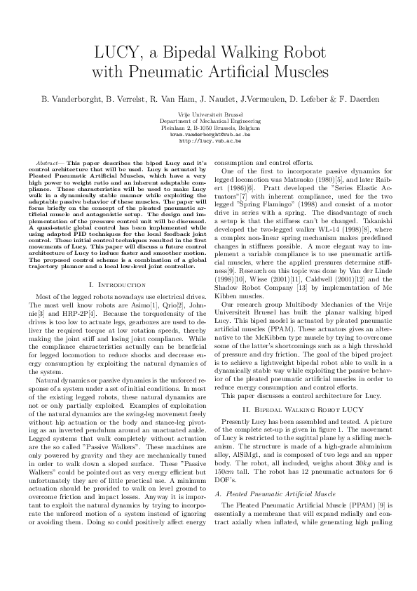 (PDF) LUCY, a Bipedal Walking Robot with Pneumatic Artiflcial Muscles