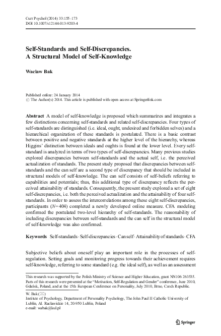(PDF) Self-Standards and Self-Discrepancies. A Structural Model of Self ...
