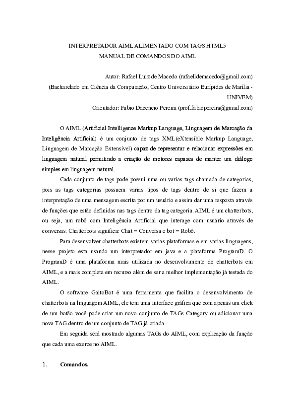 (PDF) INTERPRETADOR AIML ALIMENTADO COM TAGS HTML5 MANUAL DE COMANDOS ...