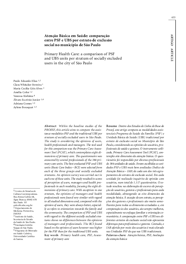 (PDF) ARTIGO ARTICLE Atenção Básica em Saúde: comparação entre PSF e ...