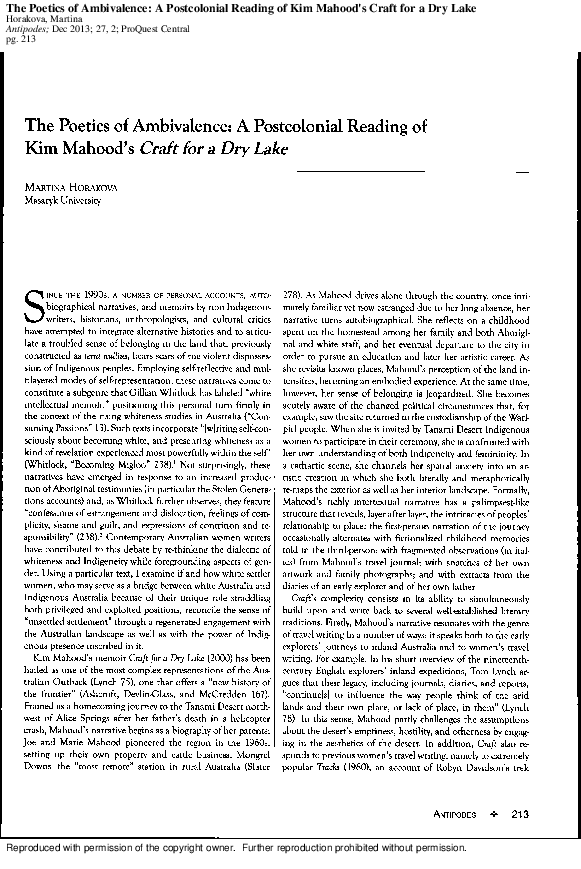 (PDF) The Poetics of Ambivalence: A Postcolonial Reading of Kim Mahood ...