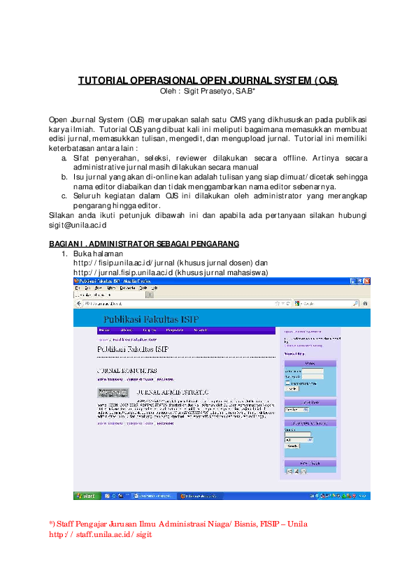 TUTORIAL OPERASIONAL OPEN JOURNAL SYSTEM (OJS