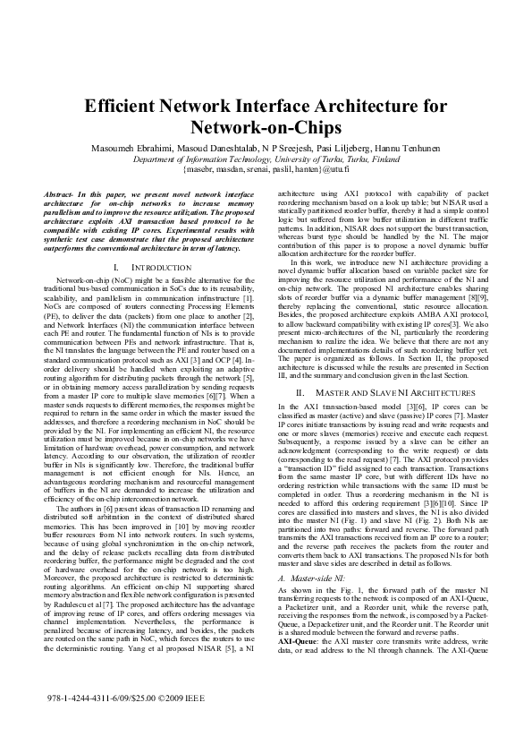 (PDF) Efficient network interface architecture for network-on-chips