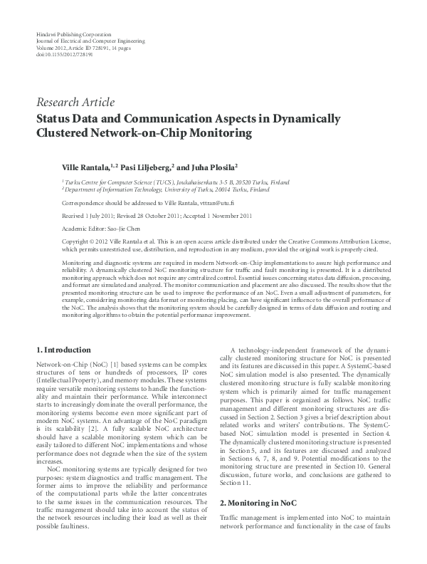 (PDF) Status data and communication aspects in dynamically clustered network-on-chip monitoring