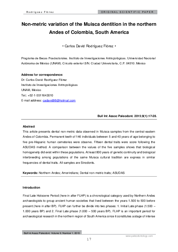 (PDF) Non-metric variation of the Muisca dentition in the northern ...