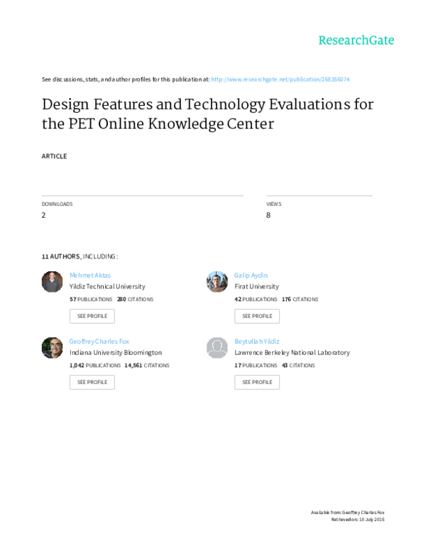 (PDF) Design Features and Technology Evaluations for the PET Online ...