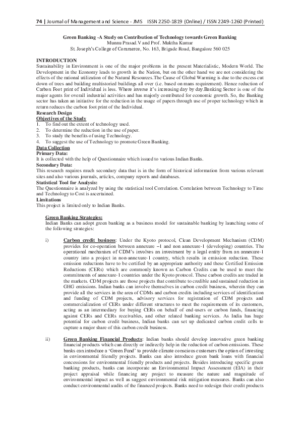 (PDF) Green Banking -A Study on Contribution of Technology towards ...