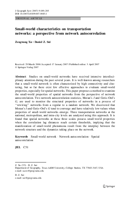 (PDF) Small-world characteristics on transportation networks: a ...