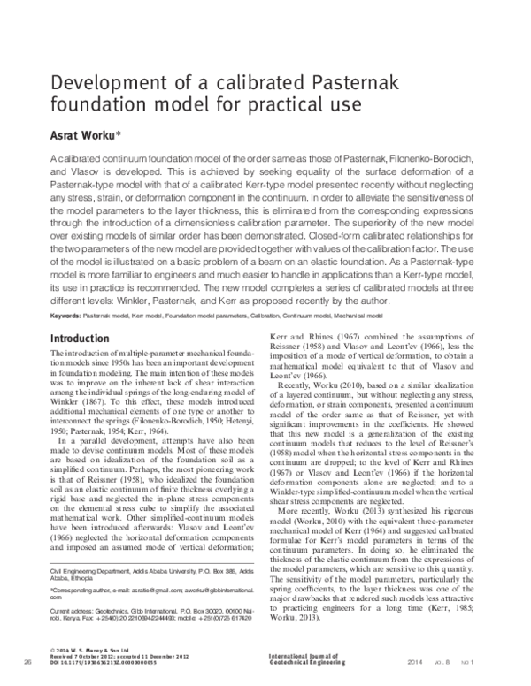 (PDF) Development of a Calibrated Pasternak Foundation Model for ...
