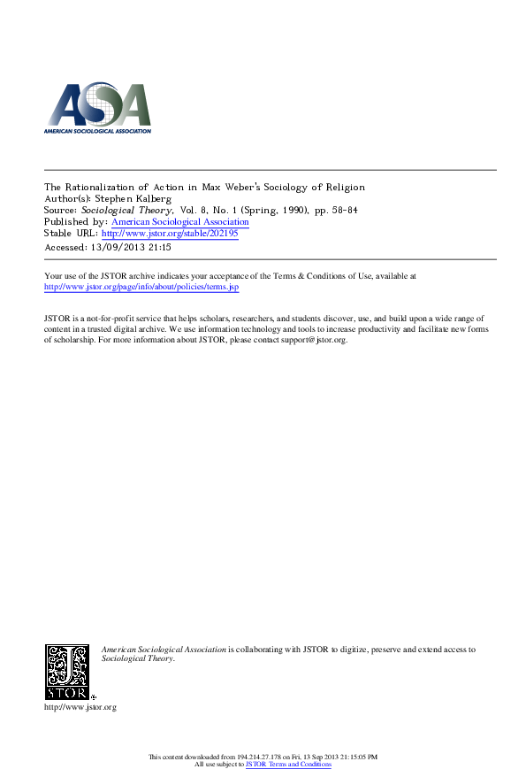 (PDF) The Rationalization of Action in Max Weber’s Sociology of Religion