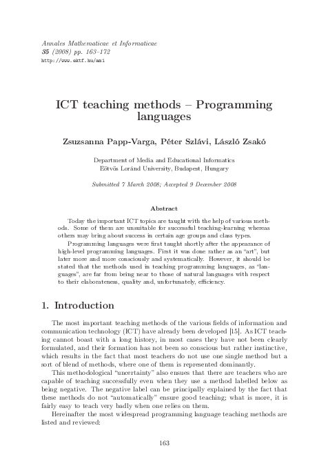 (PDF) ICT teaching methods - Programming languages