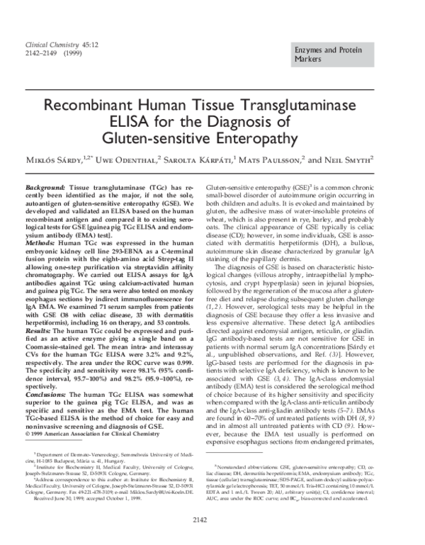 (PDF) Recombinant Human Tissue Transglutaminase ELISA for the Diagnosis ...