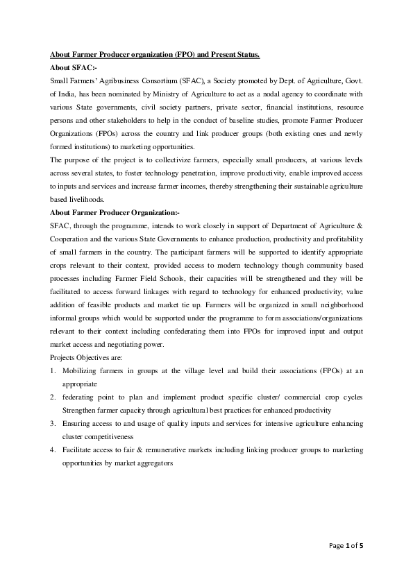 (PDF) About Farmer Producer organization (FPO) and Present Status