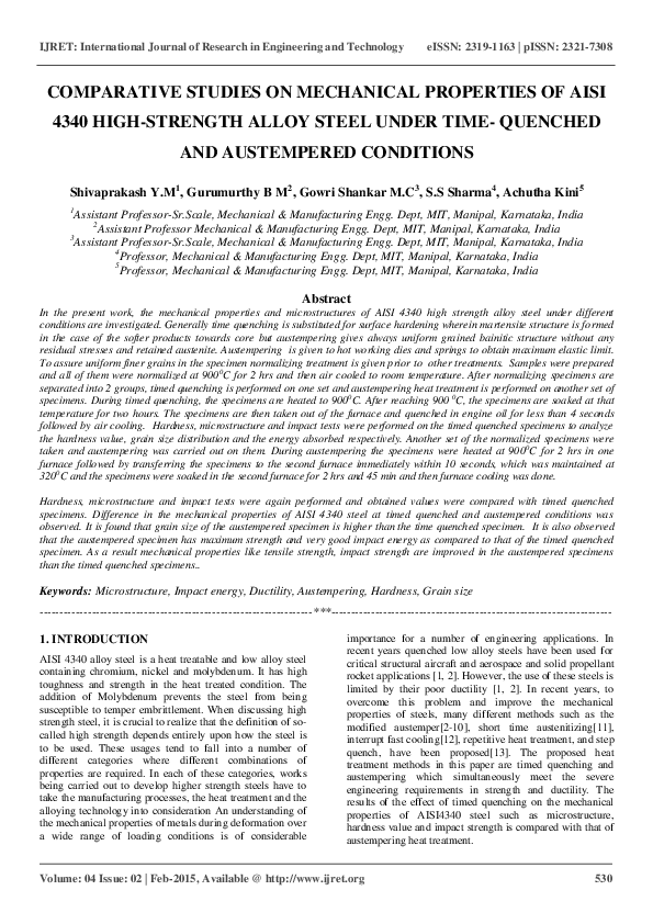 (PDF) COMPARATIVE STUDIES ON MECHANICAL PROPERTIES OF AISI 4340 HIGH ...