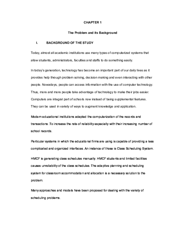 (DOC) The Problem and its Background I. BACKGROUND OF THE STUDY