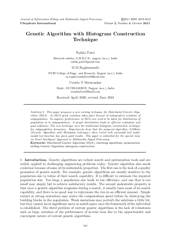Pdf Genetic Algorithm With Histogram Construction Technique