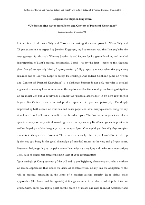(PDF) Response to Stephen Engstrom, Conference "Norms and Freedom ...