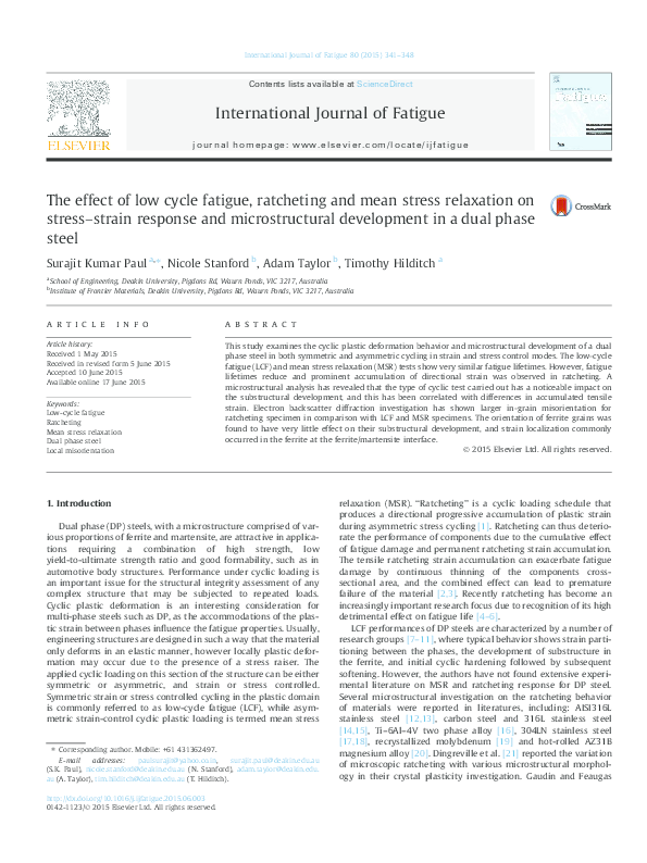 (PDF) The effect of low cycle fatigue, ratcheting and mean stress ...
