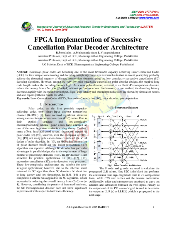 Pdf Fpga Implementation Of Successive Cancellation Polar Decoder Architecture