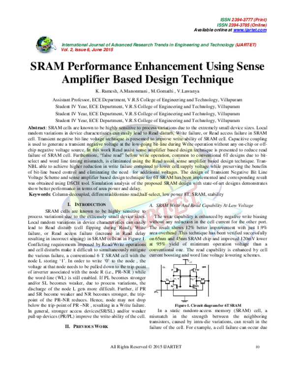 Pdf Sram Performance Enhancement Using Sense Amplifier Based Design