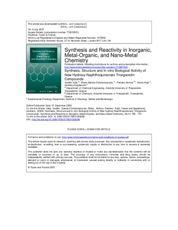(PDF) Synthesis and Reactivity in Inorganic, Metal-Organic, and Nano-Metal Chemistry Synthesis ...