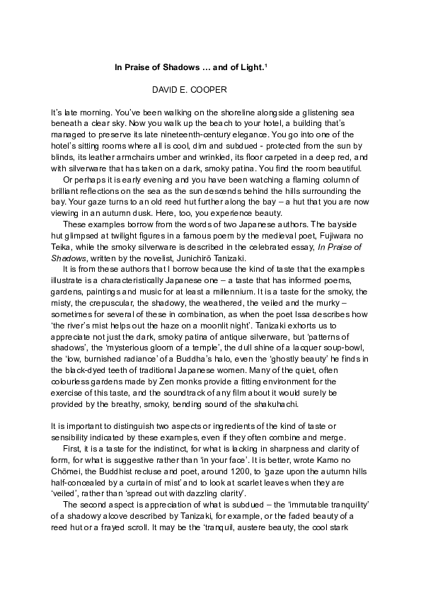 (DOC) In Praise of Shadows ... and of Light