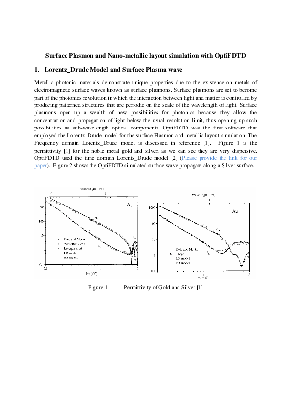 (PDF) Surface Plasmon and Nano-metallic layout simulation with OptiFDTD 1. Lorentz_Drude Model ...