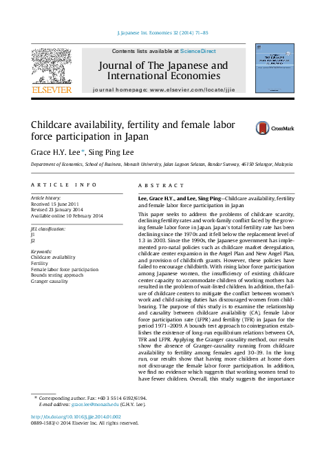 (PDF) Childcare availability, fertility and female labor force participation in Japan