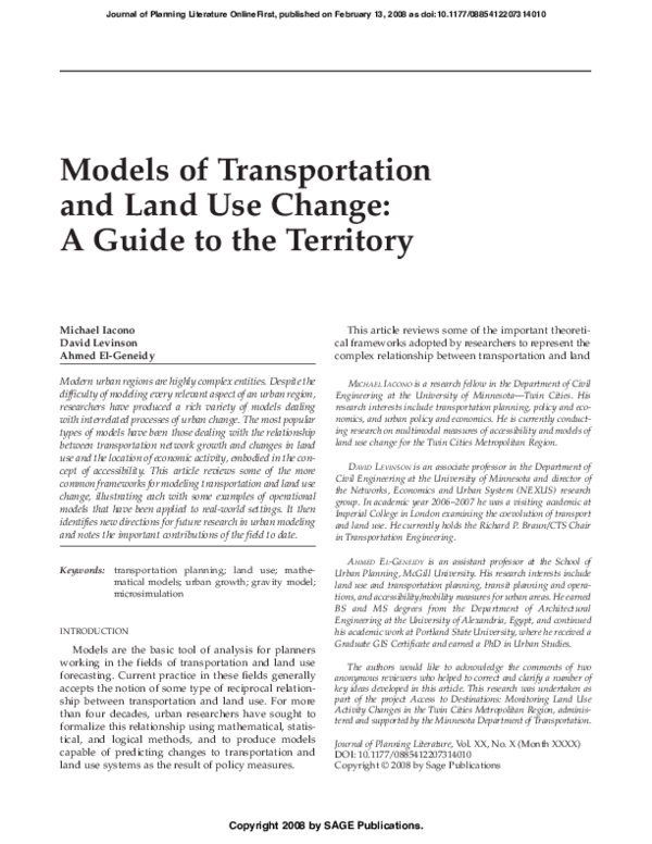 (PDF) Models of Transportation and Land Use Change: A Guide to the ...
