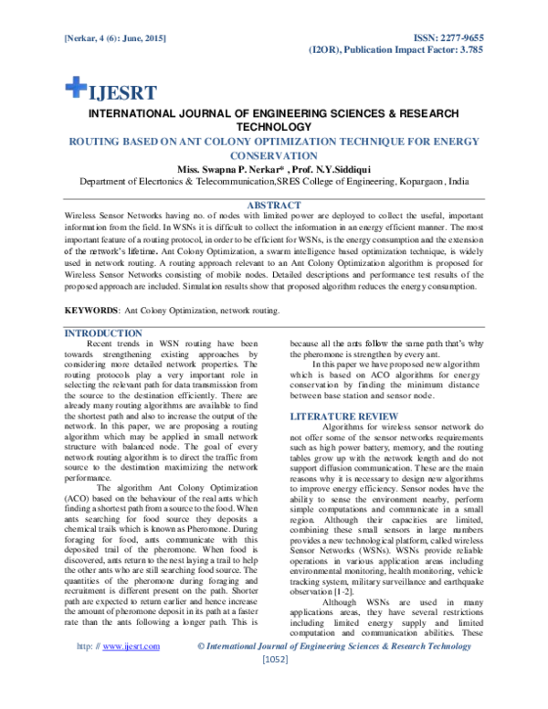 Pdf Routing Based On Ant Colony Optimization Technique For Energy Conservation