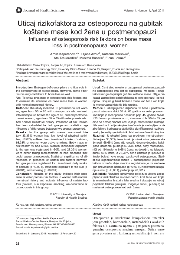 (PDF) Uticaj rizikofaktora za osteoporozu na gubitak koštane mase kod žena u postmenopauzi InÀ ...