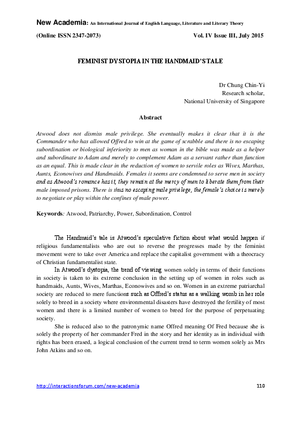 (PDF) Feminist dystopia in The Handmaid's Tale