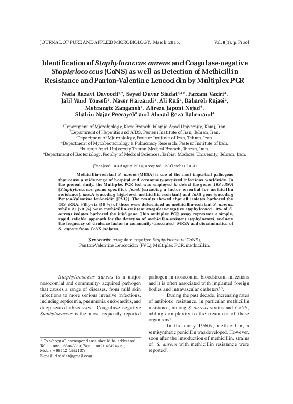 (PDF) Identification of Staphylococcus aureus and Coagulase-negative Staphylococcus (CoNS) as ...