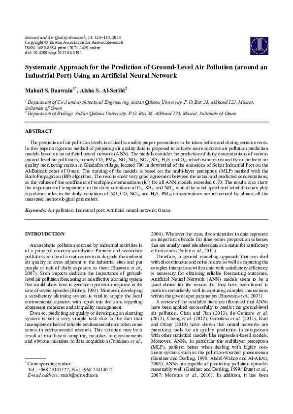 (PDF) Systematic Approach for the Prediction of Ground-Level Air Pollution (around an Industrial ...