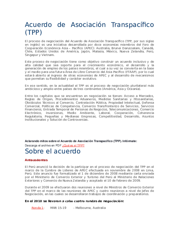 (DOC) Acuerdo de Asociación Transpacífico (TPP