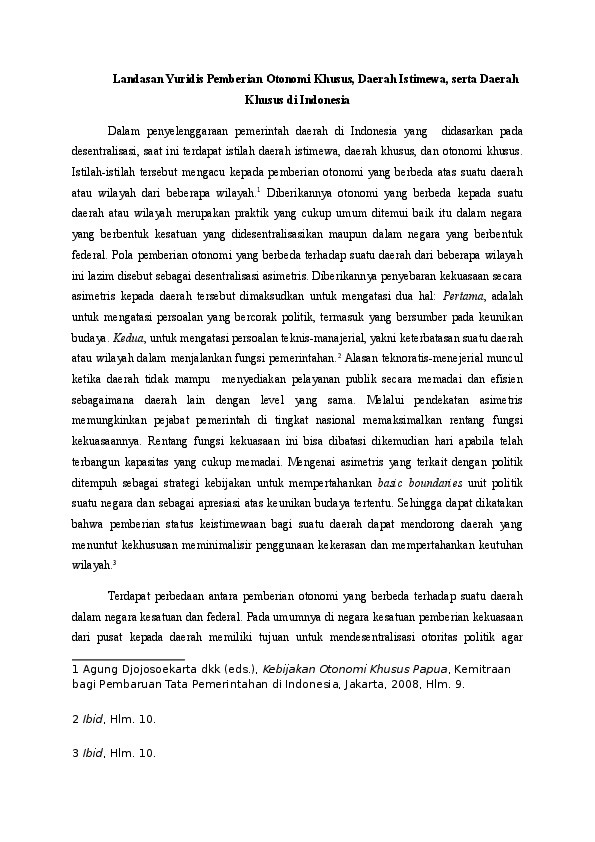 (DOC) Landasan Yuridis Pemberian Otonomi Khusus di Indonesia