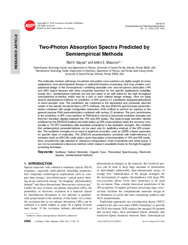 (PDF) Two-Photon Absorption Spectra Predicted by Semiempirical Methods