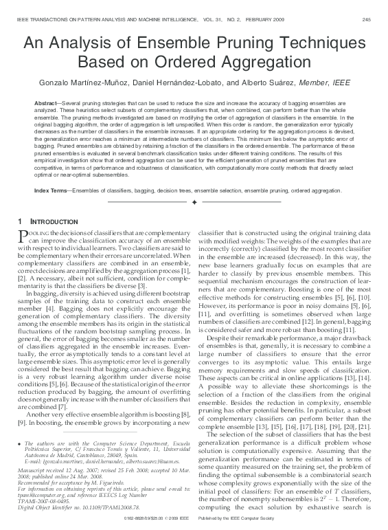 (PDF) An Analysis of Ensemble Pruning Techniques Based on Ordered Aggregation