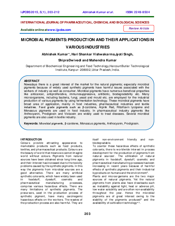 (PDF) microbial pigment production