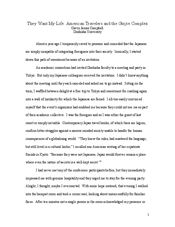 (PDF) “‘They Want My Life’ American Travelers and the Gaijin Complex”