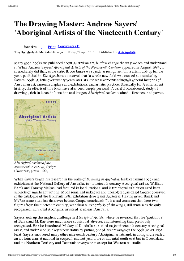 (PDF) The drawing master: Andrew Sayers' Aboriginal Artists of the ...