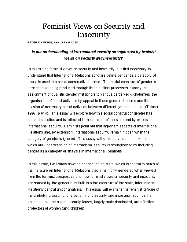 (PDF) Feminist views on security and insecurity